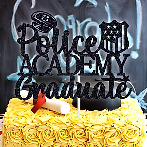 Police Academy Graduate Cake Topper, Police Grad/Future Police, Congrats Officer Graduation Party Decoration Supplies, Black Glitter