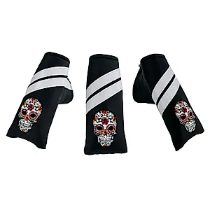 Sunfish Leather Golf Putter Cover Black and White with Embroidered Sugar Skull