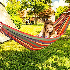 WBHome Brazilian Hammock with Hanging Kits, Tree Hammock for Indoor Outdoor Patio Porch Garden Camping, Cotton Canvas Carrying Bag, Ropes and Carabiners Included (Rainbow Stripe)