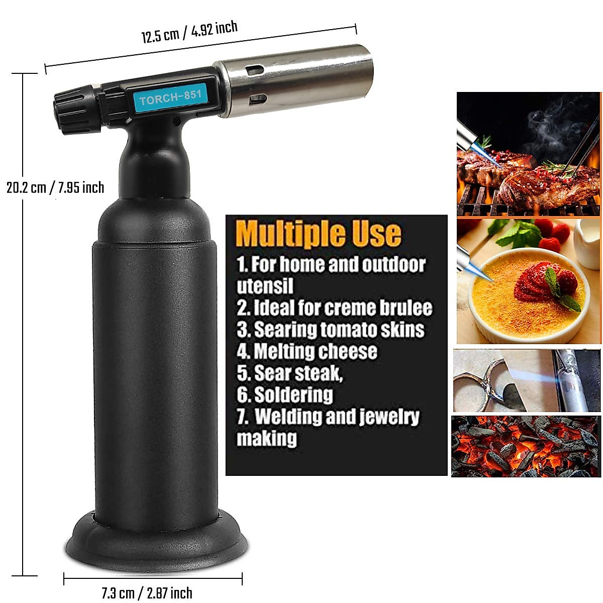 Butane Torch, JUN-L Big Blow Torch Refillable Cooking Torch Lighter, Adjustable Flame for Desserts, BBQ, Soldering with Safety Lock (Butane Gas Not Included) (Black)