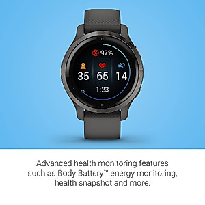 Garmin Venu 2S, Smaller-Sized GPS Smartwatch with Advanced Health Monitoring and Fitness Features, Slate Bezel with Graphite Case and Silicone Band, (010-02429-00) (Renewed)