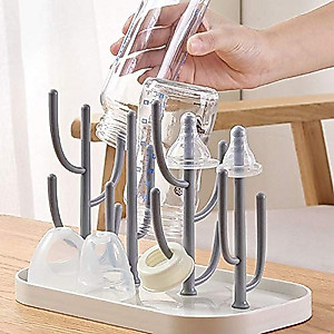 Baby Bottle Drying Rack with Tray, Creative Tree Branch Baby Bottle Dryer Holder for Bottles, Teats, Cups, Pump Parts and Accessories (1 Pc, Beige)