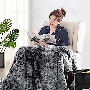 EASELAND Soft Faux Fur and Sherpa Shaggy Throw Blanket,Reversible Warm Thick Fleece Fuzzy Shag Throws, Luxury Furry Plush Fluffy Decorative Cozy Blankets for Couch Sofa Bed Chair, Tie Dye Grey,Travel