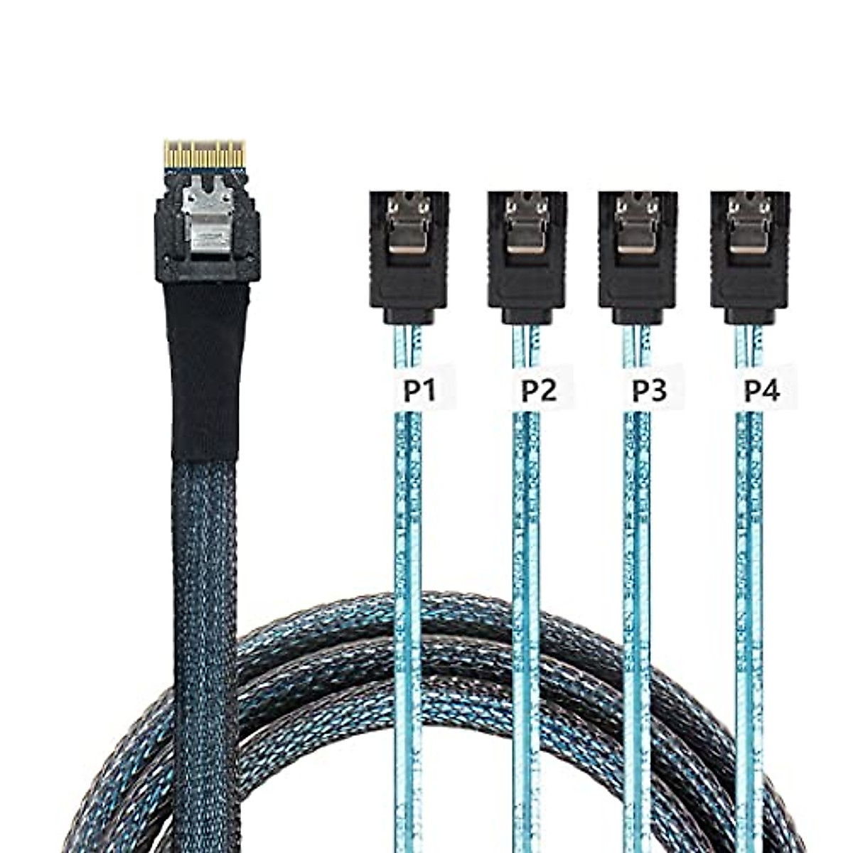 chenyang CY Slim Line SAS 4.0 SFF-8654 4i 38 Pin Host to 4 SATA 7 Pin Target Hard Disk Fanout Raid Cable 50cm