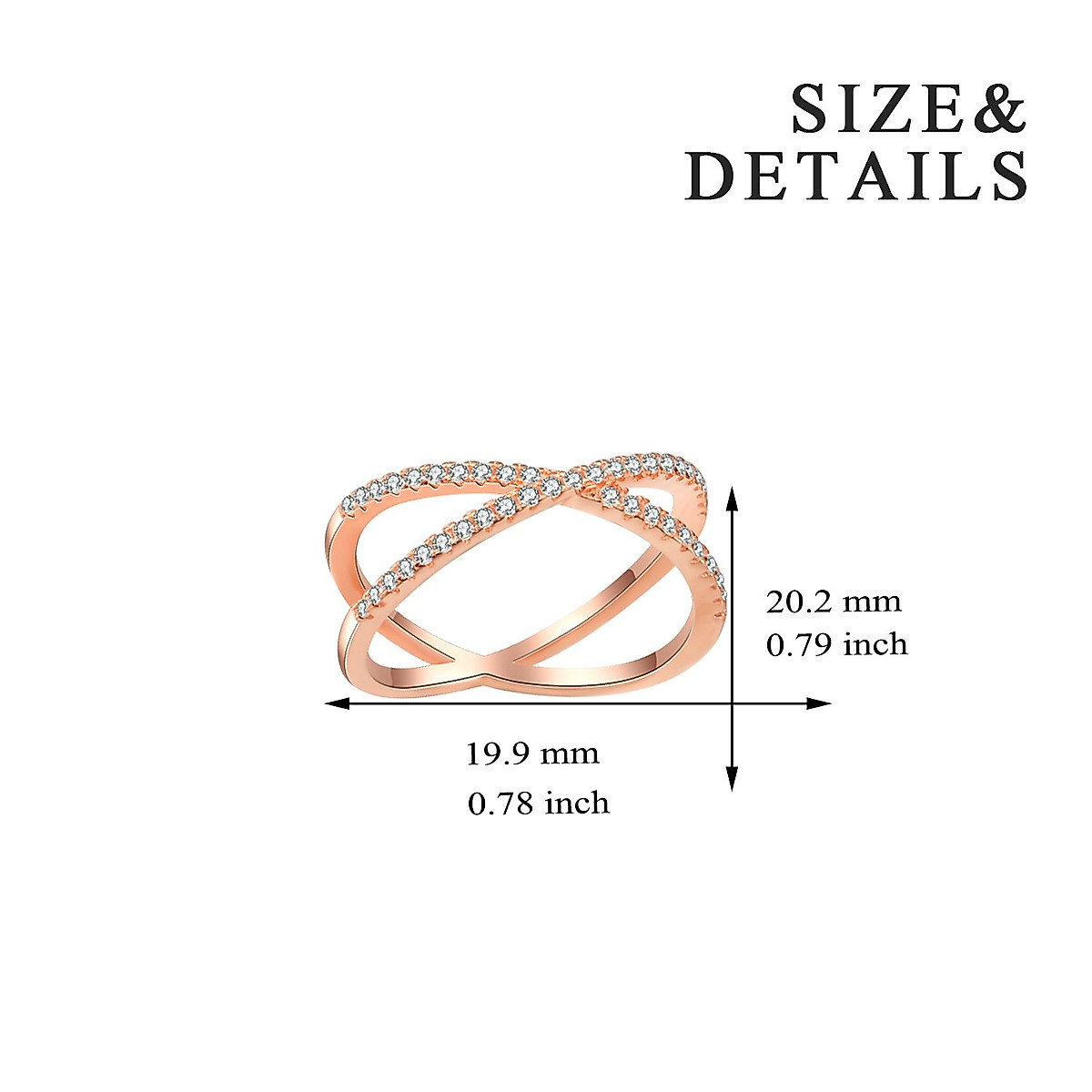 X Ring Sterling Silver, Cubic Zirconia X Criss Cross Ring for Women, (rose-gold-plated-silver, 6)