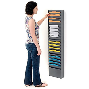 Global Industrial Medical Chart Hanging Wall File Holder, 20 Pockets, Gray