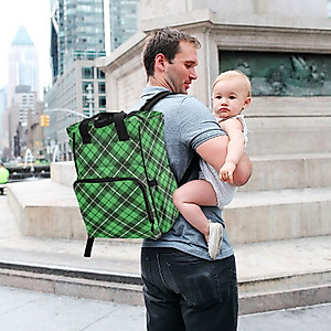 Jihqo Diaper Bag Backpack National Tartan Green Saint Patrick Travel Diaper Bags for Women, 10L Functional Baby Changing Bag with Insulted Pockets, Stroller Straps