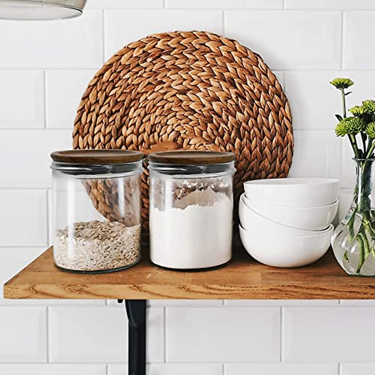 6 Pack Mason Jar Lids wide Mouth，Acacia Wood Ball Regular Mouth Lids，Reusable Mason Jar Lids With Food Grade Material Silicone Sealing Rings,Jar Wooden Storage Lids, regular, Brown…（86mm）