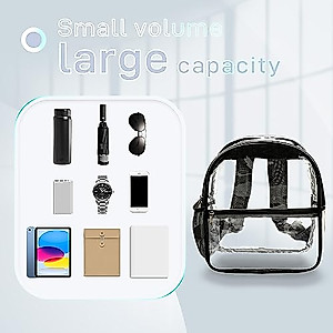 Sonuimy Clear Small Backpack - Stadium Approved Transparent Heavy Duty transparent Bag for Bookbag for Airports Concerts Stadium-Black
