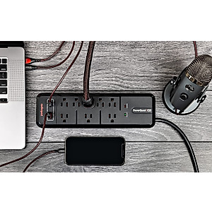 AudioQuest PowerQuest G8 – 8-Outlet Surge Protector with USB-A and USB-C Charging Ports - Perfect for TV, AV Receiver, Xbox, Playstation, Soundbar, Computer, and Home Office