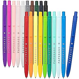 PAPERAGE Gel Pen With Retractable Extra Fine Point (0.5mm), 20 Colored Pen Set for Bullet Style Journals, Notebooks, Planners, Calendars, Notes & Drawing, Use at Home, Office, School, Crafts