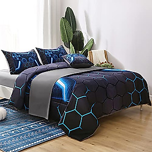 JQinHome Full Gamer Comforter Set,6 Piece Bed in A Bag 3D Video Game Bedding -All Season Down Alternative Gamer Bedding Sets - (Blue Game Controller)