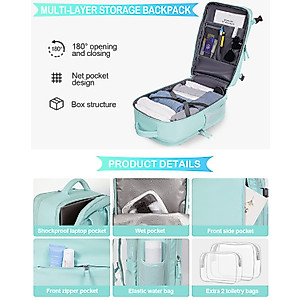 Getravel Large Travel Backpack, Carry On Backpack Airline Approved, 17inch Laptop Backpack, Waterproof Hiking Backpack, Sports Gym Business Daypack, Weekender Bag (Blue-green)