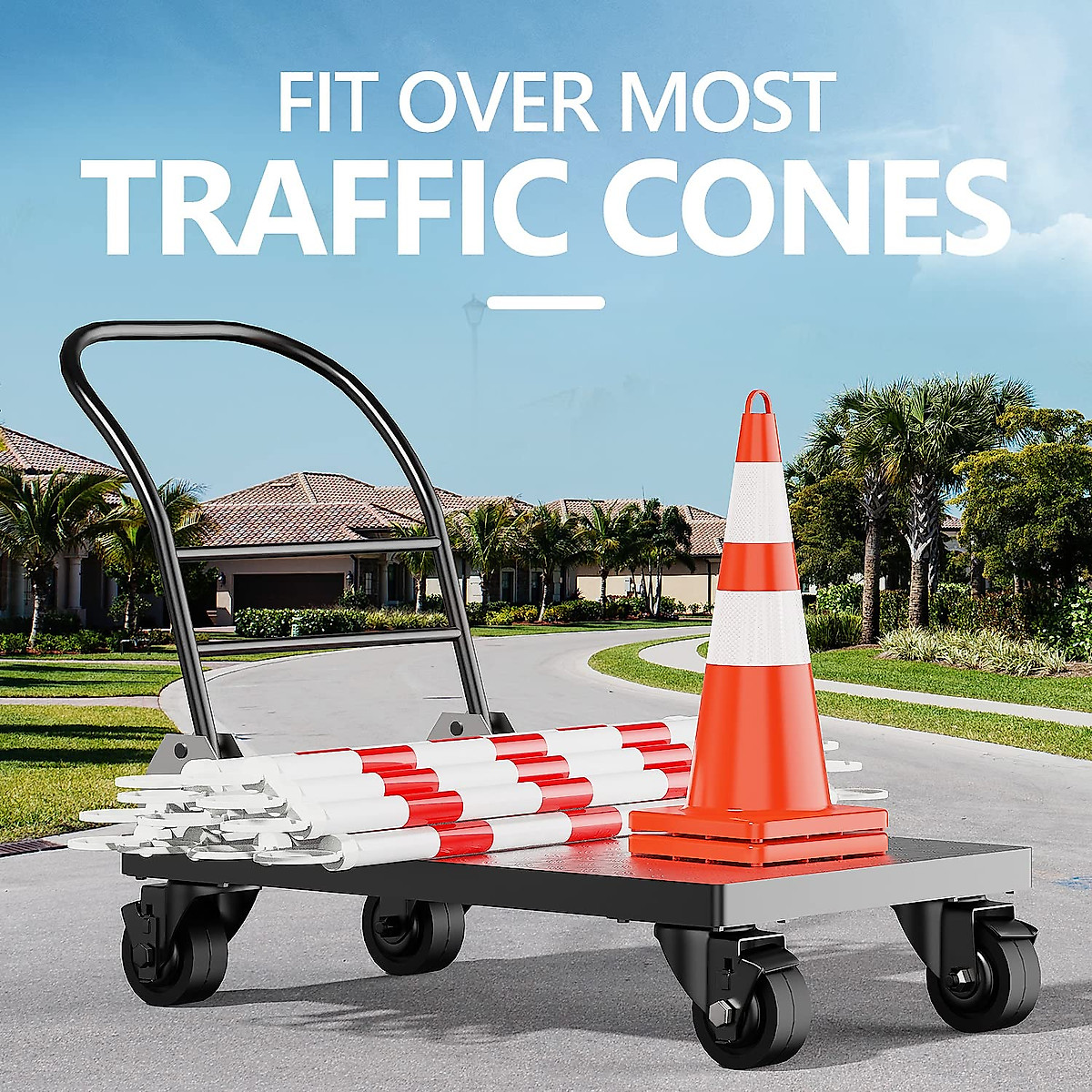 BATTIFE 2 Pack Retractable Traffic Cone Bar from 4ft to 6.9ft, Expandable Cone Bar for Traffic Road Parking use, White/Red [ Cone Not Include ]