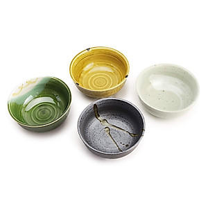 Hinomaru Collection Zen Living Japanese Minoyaki Porcelain 5 inch Rice Bowl Set of 4 Earthenware Reactive Glaze Multi Purpose Tableware Attractive Design Made in Japan