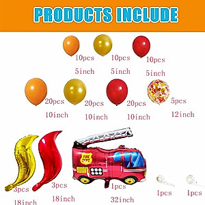 Fire Truck Birthday Party Bundle Includes Red,Rold,Orange Latex Balloons Confetti Balloon Firefighter Truck Balloon Supplies For Firefighter Birthday Boy’s Birthday Fire Engine Rescue Theme Party