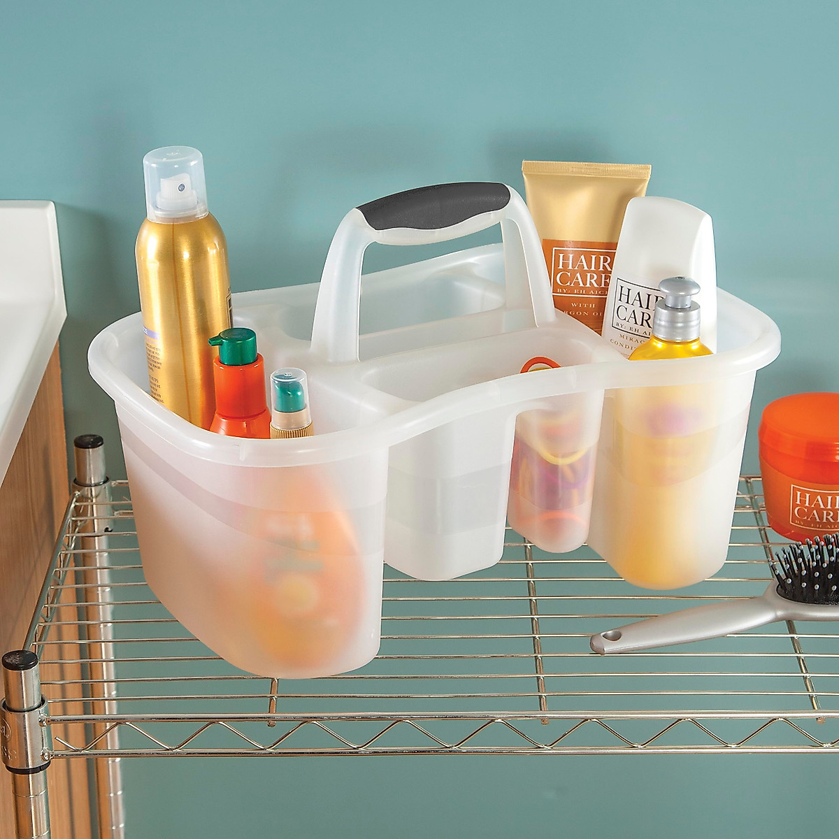 Sterilite 15878606 Bath Caddy, Clear Caddy w/ Black Insert, 6-Pack