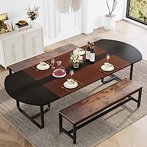 Tribesigns 70.86" Modern Oval Dining Table with Walnut and Black Finish Splicing Board, Curved Kitchen Tables for 6-8, Large Dining Room Table with Stylish Metal Legs (Walnut+Black)