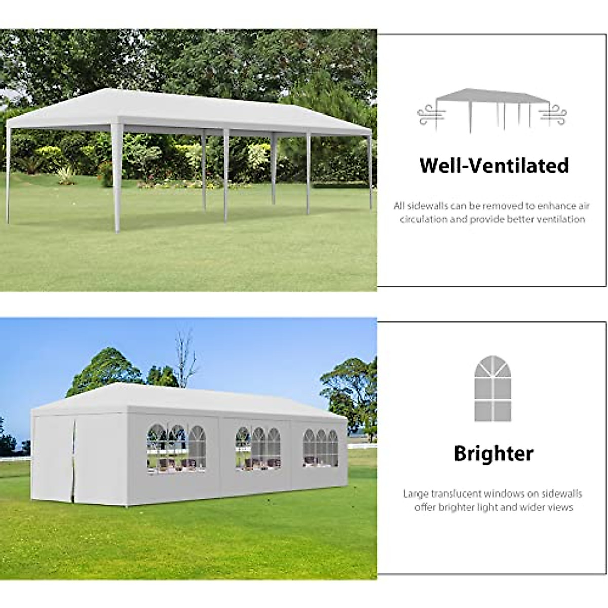 BBBuy 10’X30’ Outdoor Canopy Tent with Removable Sidewalls Gazebo Shelter Pavilion for Backyard BBQ Camping Picnic Parties Wedding Ceremony, Easy Assemble and Removable