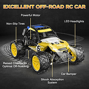 PKX 1:12 Large Remote Control Truck,12MPH (20KPH) High Speed Off-Road Monster Truck for Boys & 2 Batteries and LED Headlights, All Terrain 2.4 GHz Remote Control Car for Kids, Hobby RC Cars Toys Gifts