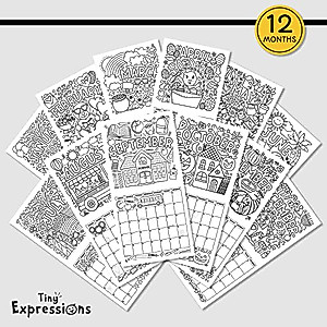 Tiny Expressions - Coloring 2023 Calendar for Kids - Monthly Wall Calendar with Months, Days & Unique Illustrated Images to Color - Great Classroom Calendar and Activity Tracking Chart - Home Learning