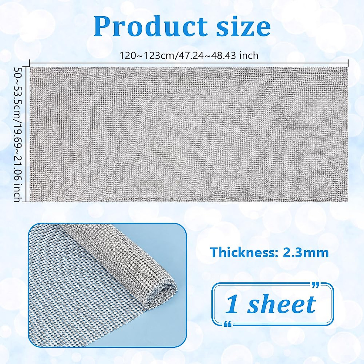 OLYCRAFT Metal Rhinestone Mesh Fabric 47x20 Inch Rhinestone Mesh Cloth Sparkling Rhinestone Ribbon Bling Rhinestone Diamond Ribbon Mesh Wrap Cuttable for Clothing Bag Making Party Decorations