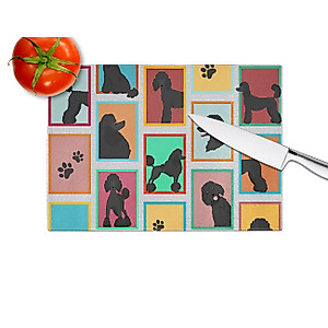 Caroline's Treasures MLM1108LCB Lots of Black Standard Poodle Glass Cutting Board Large Decorative Tempered Glass Kitchen Cutting and Serving Board Large Size Chopping Board