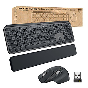 Logitech MX Keys Combo for Business | Gen 2, Full Size Wireless Keyboard and Wireless Mouse, with Keyboard Palm Rest, Bluetooth, Logi Bolt, Quiet Clicks, Windows/Mac/Chrome/Linux - Graphite