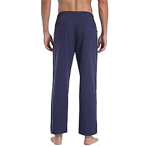 perdontoo Mens Linen Loose Casual Lightweight Elastic Waist Yoga Beach Pants (X-Large, Navy)