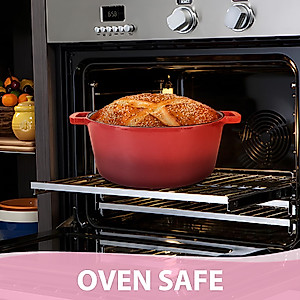 TeamFar 2-In-1 Enameled Cast Iron Dutch Oven, 5 Quart Dutch Oven Pot Cookware with Skillet Lid for Bread Baking Braising Stewing Roasting, Heavy-Duty & Nonstick, Oven Safe & Fit for Induction (Red)