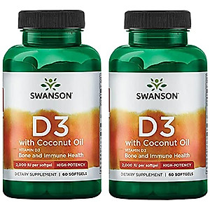 Swanson Vitamin D3 with Coconut Oil - High Potency 2,000 Iu 60 Sgels 2 Pack