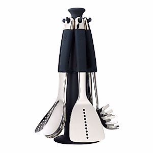 Joseph Joseph Elevate 100 Carousel Stainless Steel Kitchen Utensil Set with Rotating Storage Stand, 6-piece, Black
