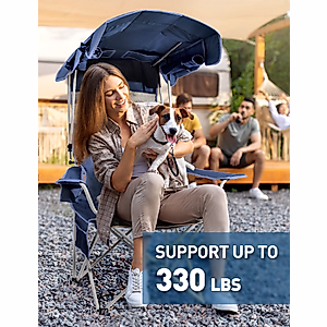 Docusvect Beach Chair with Canopy Shade, Folding Camping Chair with Canopy with Cup Holder, Side Pocket for Camp, Beach, Tailgates, Fishing - Support 330 LBS