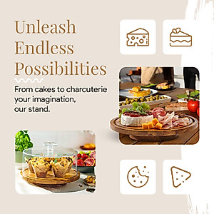 Homesphere Rotating Cake Stand with Lid - 12 Inch Round Cake Holder with Cover, 4” Tall, Acacia Wood Spinning Cake Turntable for Decorating, Display and Serving Platter, Acrylic Cake Dome, No Glass