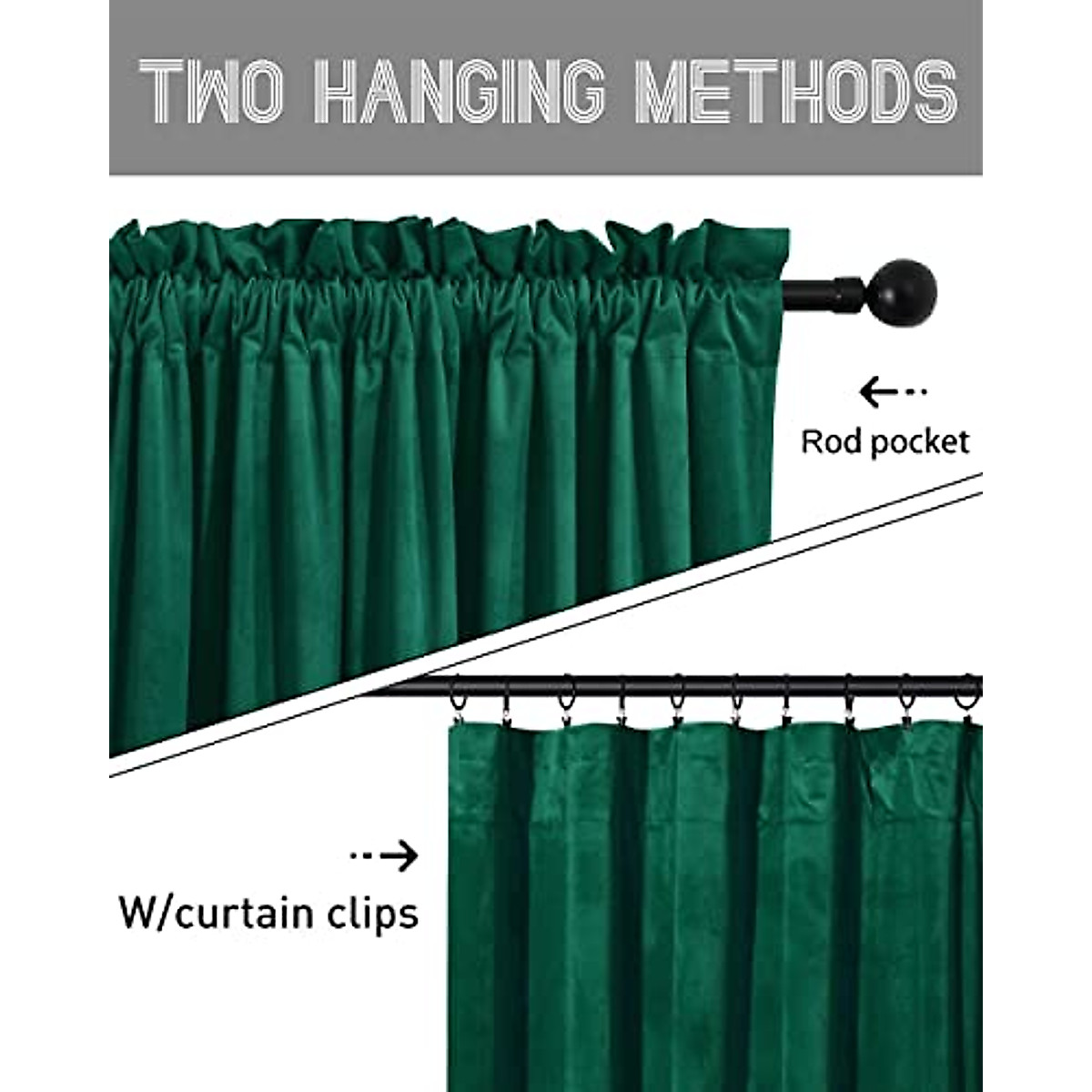 SMILETIME Emerald Green 95in Long Velvet Curtains with Rod Pocket Thermal Insulated Soft Privacy Room Darkening Velvet Drapes for Bedroom and Living Room, Set of 2 Panels, 42 x 95 Inches Long