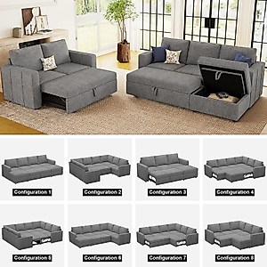 Belffin L Shape Modular Sectional Sleeper Sofa with Pull Out Bed Corner Sleeper Sofa Sectional Couch Convertible Sofa Grey