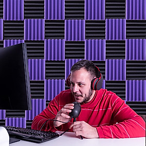 KTOESHEO 24 Pack Acoustic Panels,2" x 12" x 12"Sound Proof Foam Panels for Wall,Fireproof Absorbing Noise Cancelling Panels,to Absorb Noise and Eliminate Echoes. (12 purple+12 black)