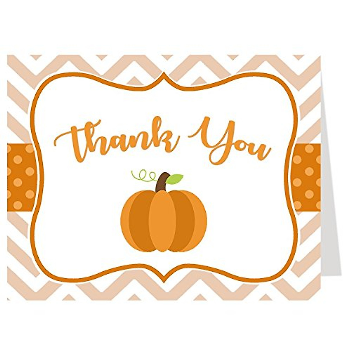 Pumpkin Thank You Cards for Fall Autumn Baby Shower Birthday Party Business Wedding Kids Chevron Stripes Polka Dots Orange Blank Inside Envelopes Included (50 Count)