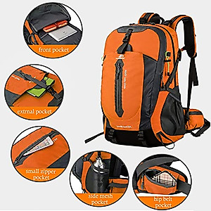 50L Hiking Backpack Camping Backpack Hiking Daypack Waterproof Backpack Day Pack for Men Women Trave Backpack with Rain Cover (orange)