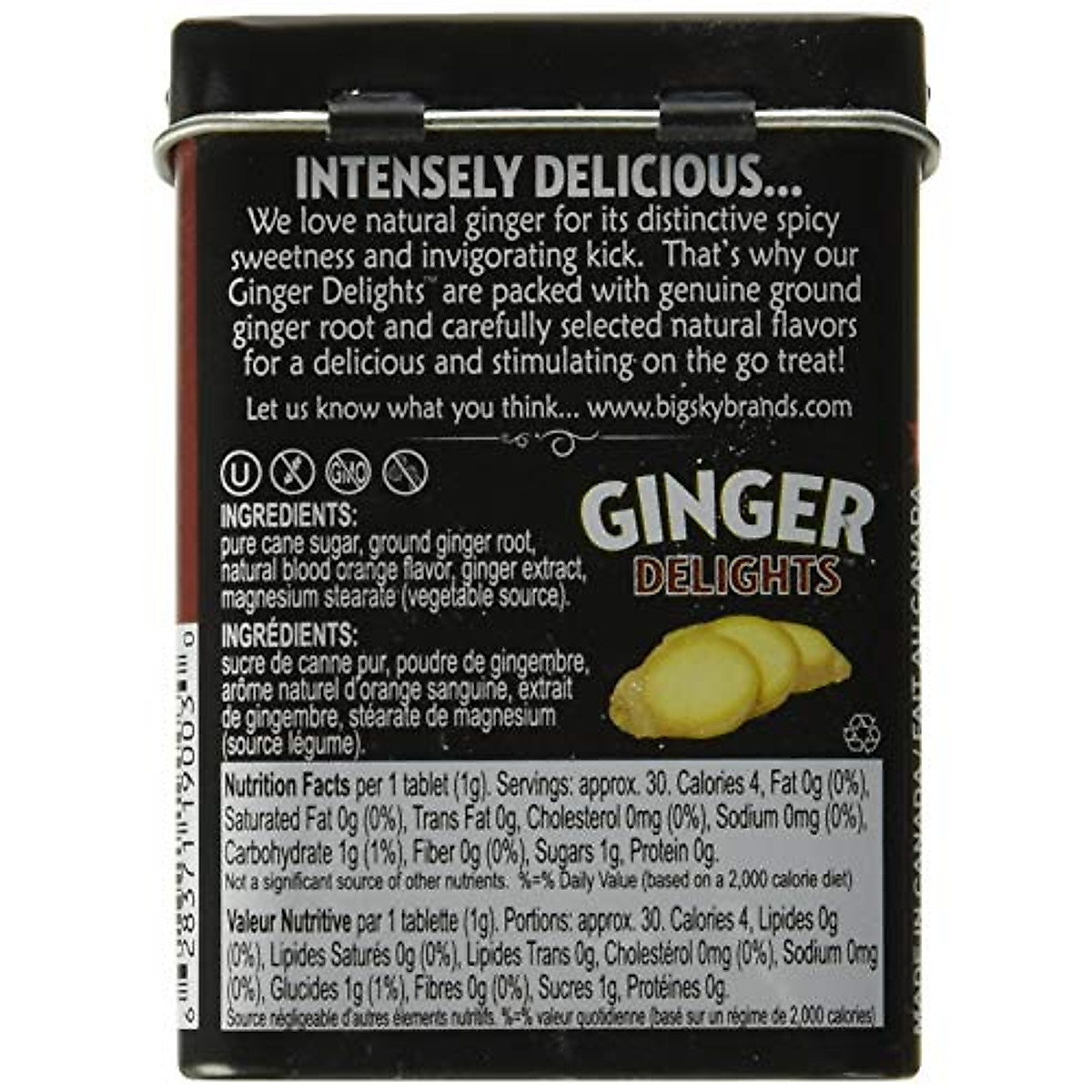 Ginger Delights Blood Orange Candy | Genuine Ground Ginger Root, Natural Flavors | Kosher Certified, Vegan, Gluten Free | Aspartame & Xylitol Free | 30 Count Tin (Pack of 12)