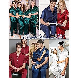 SWOMOG Women's Satin Pjs Set Two Piece Lounge Set Button Down Sleepwear Silk Pajamas Navy Blue