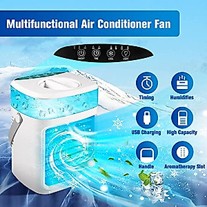 Mini Air Conditioner, Rechargeable 3 Speeds 450ML Water Tank Room Evaporative Air Cooler with Timer, Aromatherapy Notch, Spray Function, Personal Air Conditioner for Bedroom, Office, Desk