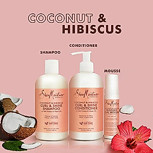 SheaMoisture Curl and Shine Shampoo and Conditioner, and Hair Mousse For Curly, Frizzy Hair Coconut and Hibiscus Sulfate Free Shampoo and Conditioner, Anti-Frizz Hair Products