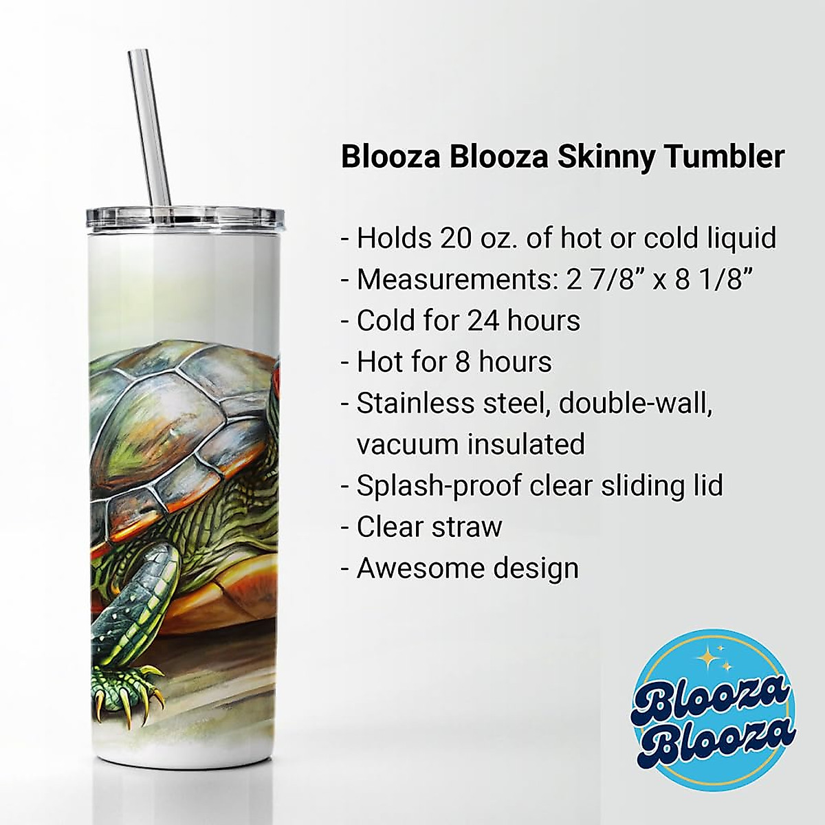 Red Eared Slider Turtle Watercolor Skinny Tumbler 20oz with Straw Insulated Water Bottle Gift