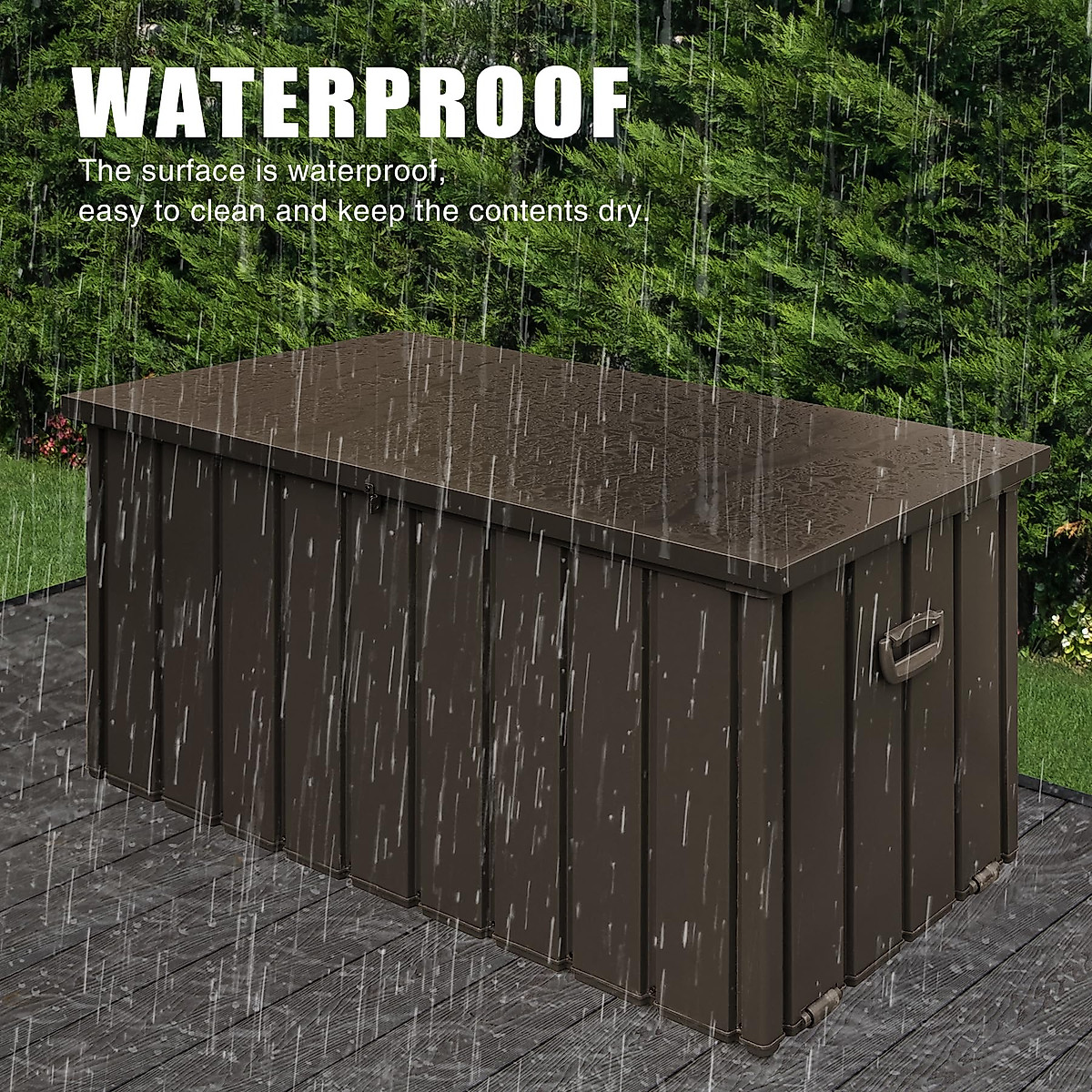 Domi Deck Box Outdoor 150 Gallon, Waterproof Lockable Steel Outdoor Storage Container for Outside Cushions, Garden Tools and Pools Equipment, Dark Brown