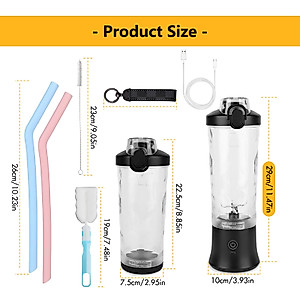 Portable Blender, 21Oz/600ML Mini Personal Juicer for Shakes and Smoothies, USB Rechargeable Juicer Mixer Blender With 6 Blades, Multi-Function Juice Cup for Home Office Gym Sports and Travel (Black)