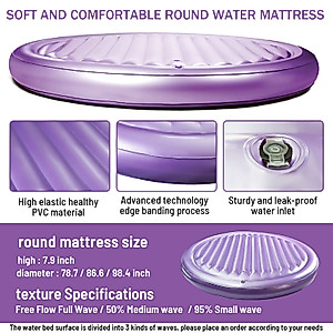 Round Water Bed Matresses - Purple Softside Waterbed Zero Pressure Water Bed Strong Bearing Suitable for The Elderly, Children, Adults (86.6inch, 50% Medium Wave)