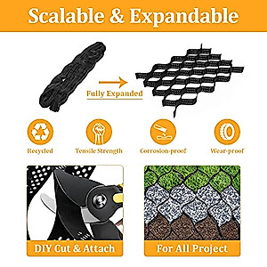 YUEWO Geo Grid Ground Grid 2 Inch (9x17FT) 155 sq ft Geocells Cellular Confinement System Geo Cell Grid Paver for Gravel Stabilizer for Light Duty Traffic Areas Foot Traffic with 30pcs Buckles