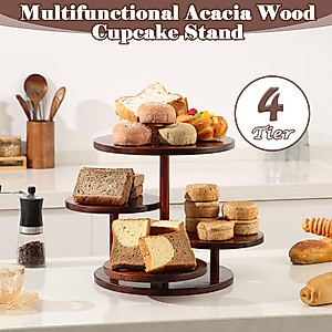 GKOKG 4 Tier Round Cupcake Tower for 50 Cupcakes, Acacia Wood Cupcake Stand for Dessert Table, Woodden Serving Stand, Cake Stand & Dessert Tower for Birthday, Graduation, Wedding, Tea Party