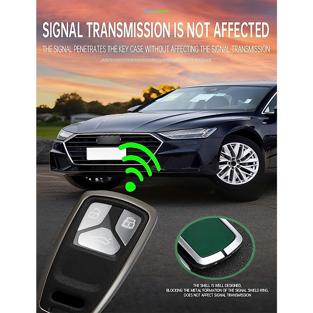 for Audi Key Fob Cover Case Metal Shell Car Smart Keys Protect Keychain Compatible Audi A4 A5 Q7 Q5 TT RS A3 A6 SQ5 SQ7 R8 S5 (P-AODIBqh-Black)